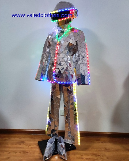 Silver mirror led robot costumes